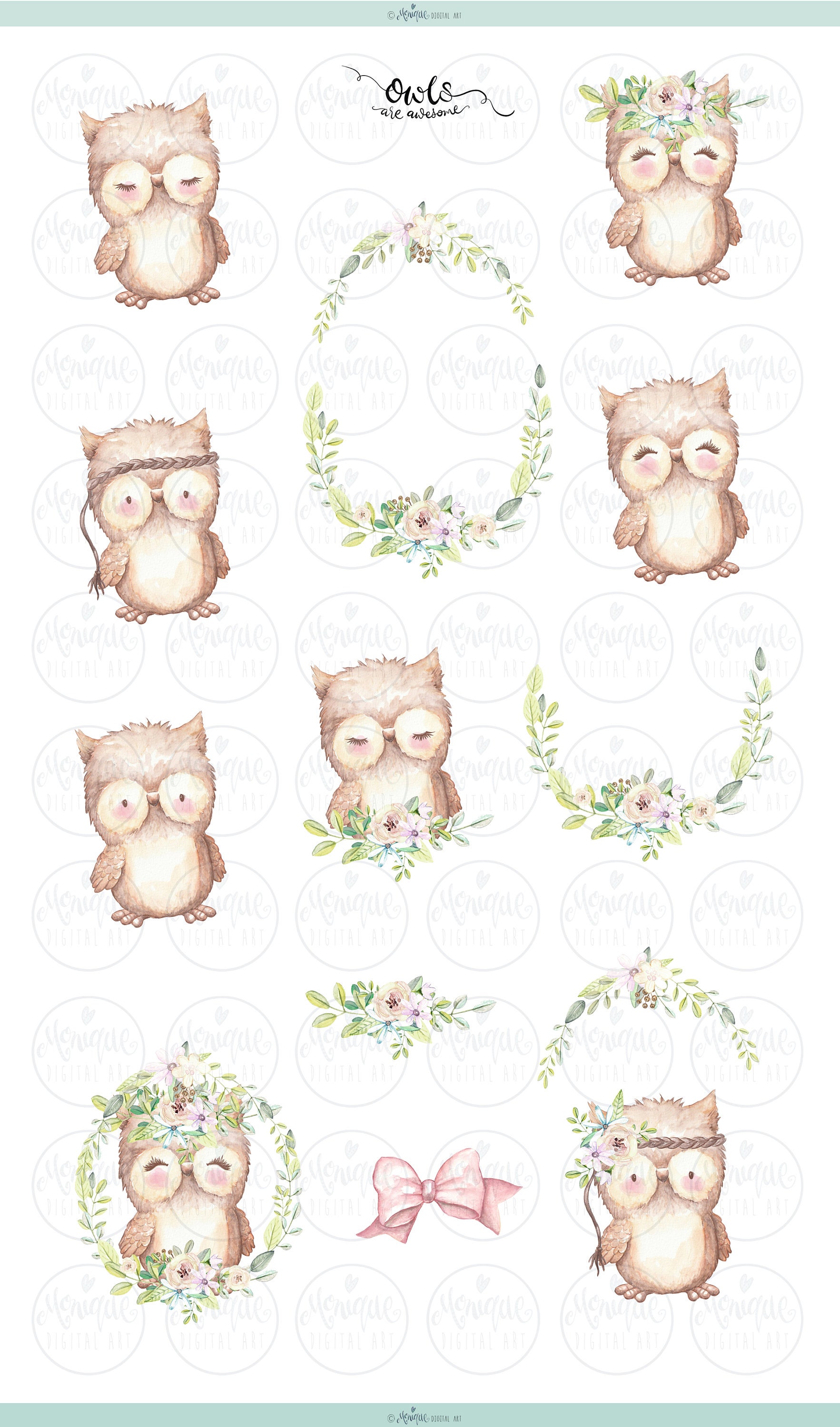 Cute Owl Clipart Woodland Owl Owls Watercolor Owl Flower | Etsy