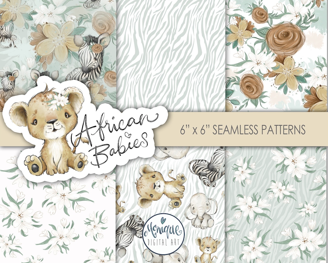African Animals, Seamless Pattern, Paper, Lion, Elephant, Zebra, Baby ...