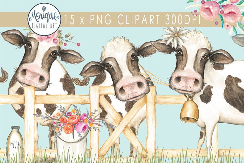 Clipart, Cow Clipart, Cute Cow, Cute Farm Animals, Cows Watercolor ...