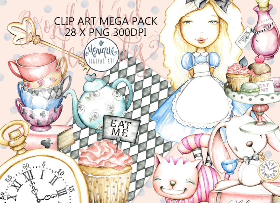 Tea Party Clipart,alice in Wonderland Clipart,illustration,watercolor ...