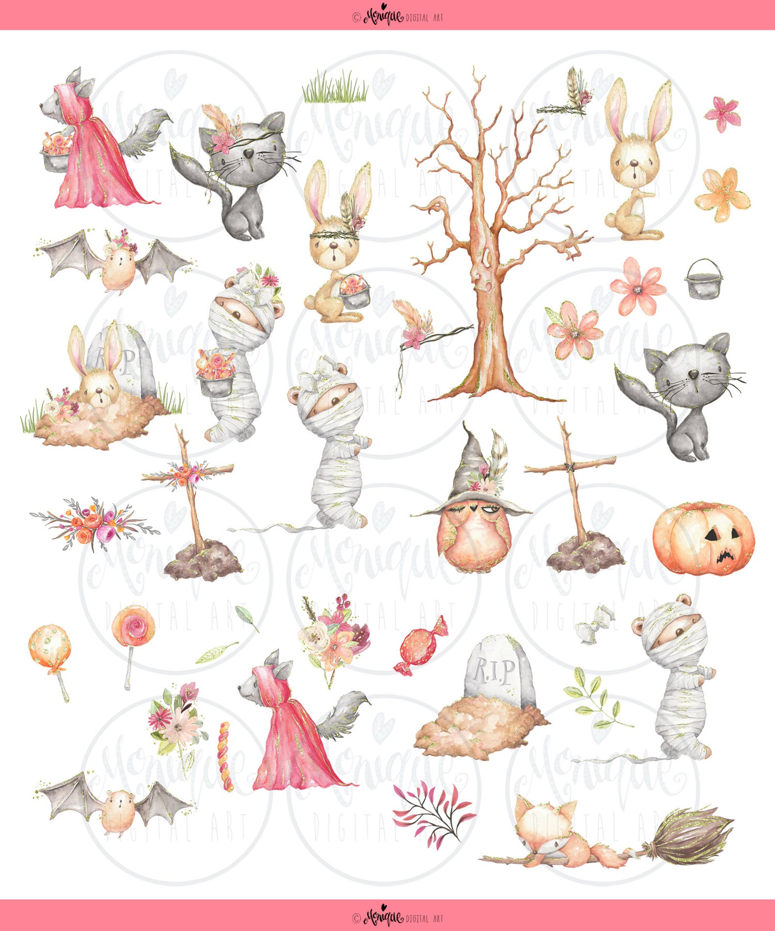 Halloween Clipart Woodland Animals Cute Halloween Zombie | Etsy