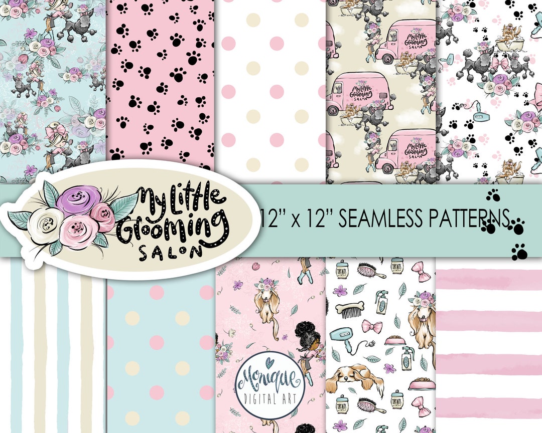 Dog Digital Papers, Seamless Papers, Dog Grooming Digital Papers, Cute ...