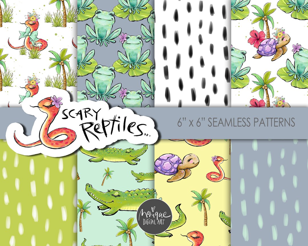 Reptiles Digital Paper, Seamless Pattern, Reptile Patterns, Planner ...