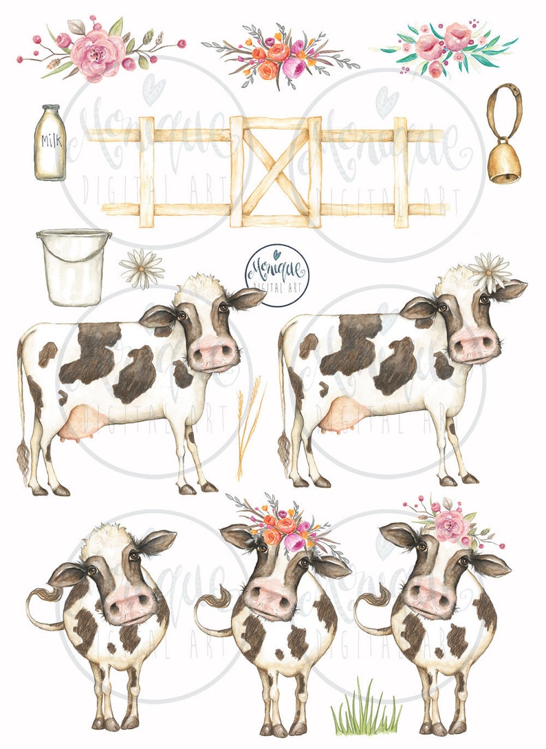 Clipart, Cow Clipart, Cute Cow, Cute Farm Animals, Cows Watercolor ...