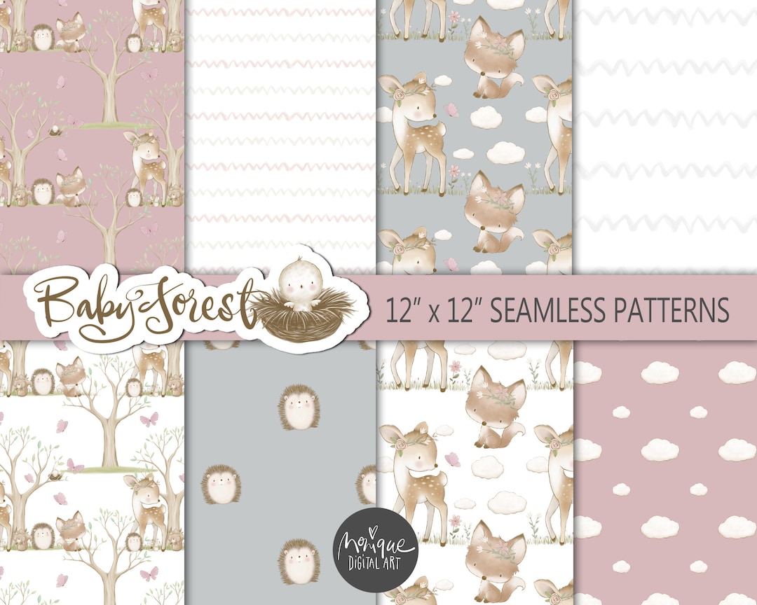 Woodland Digital Paper, Woodland Digital Fabric Art, Woodland Seamless ...