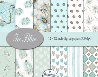 Mint Blue Digital Paper Pattern Paper Glitter Planner | Etsy