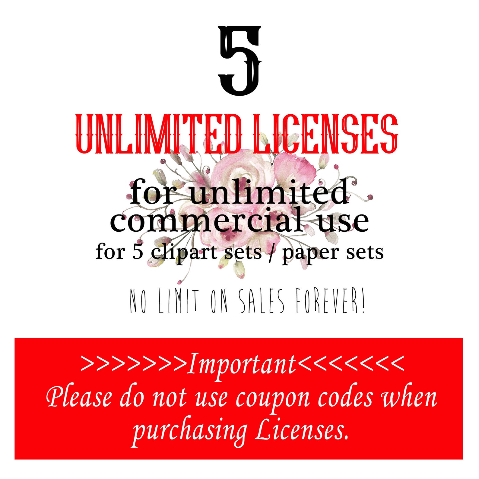5 UNLIMITED Commercial Licenses for 5 Sets of Clipart / | Etsy