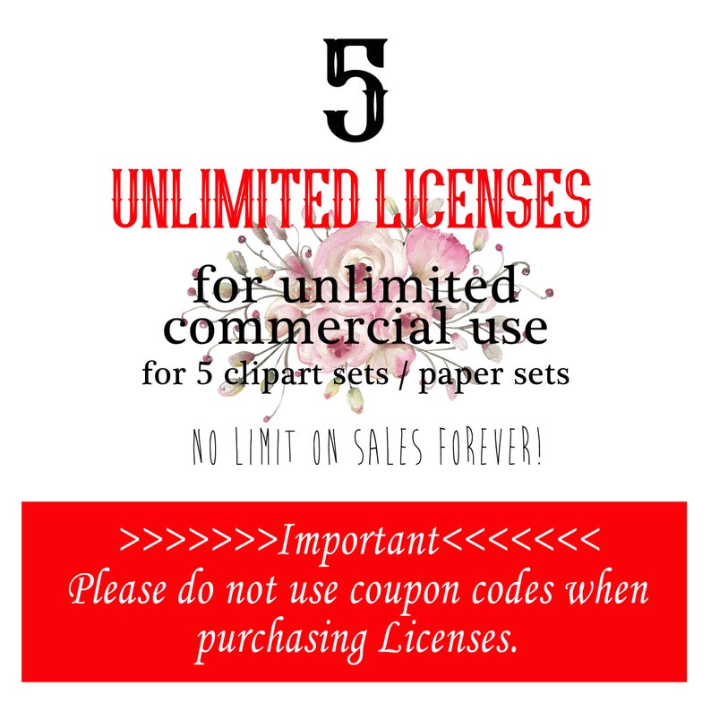 5 UNLIMITED Commercial Licenses for 5 Sets of Clipart / Digital Papers ...