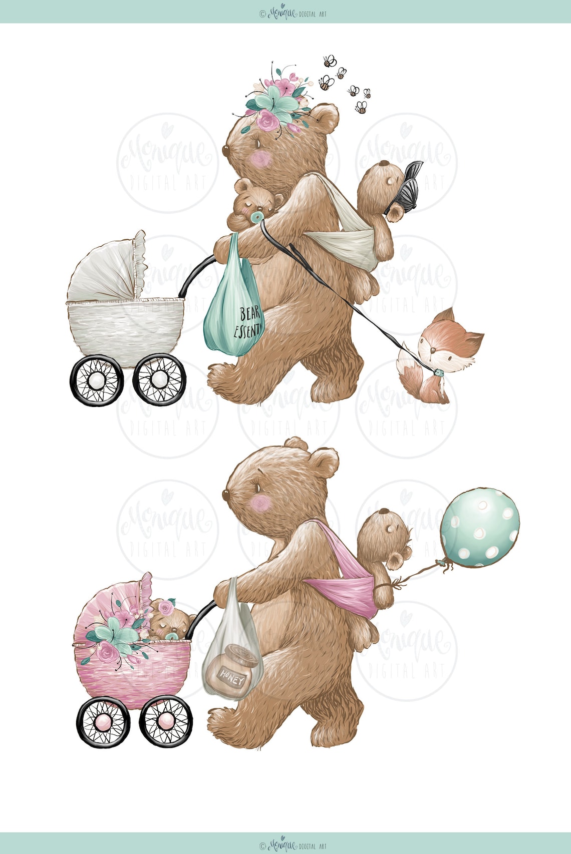 Mom Baby Clipart, Mother Baby Bear, Planner Stickers Digital Clipart ...