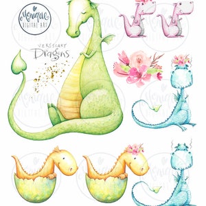 Dragons Clipart, Watercolor, Boys Clipart, Girls Clipart, Cute Animals ...