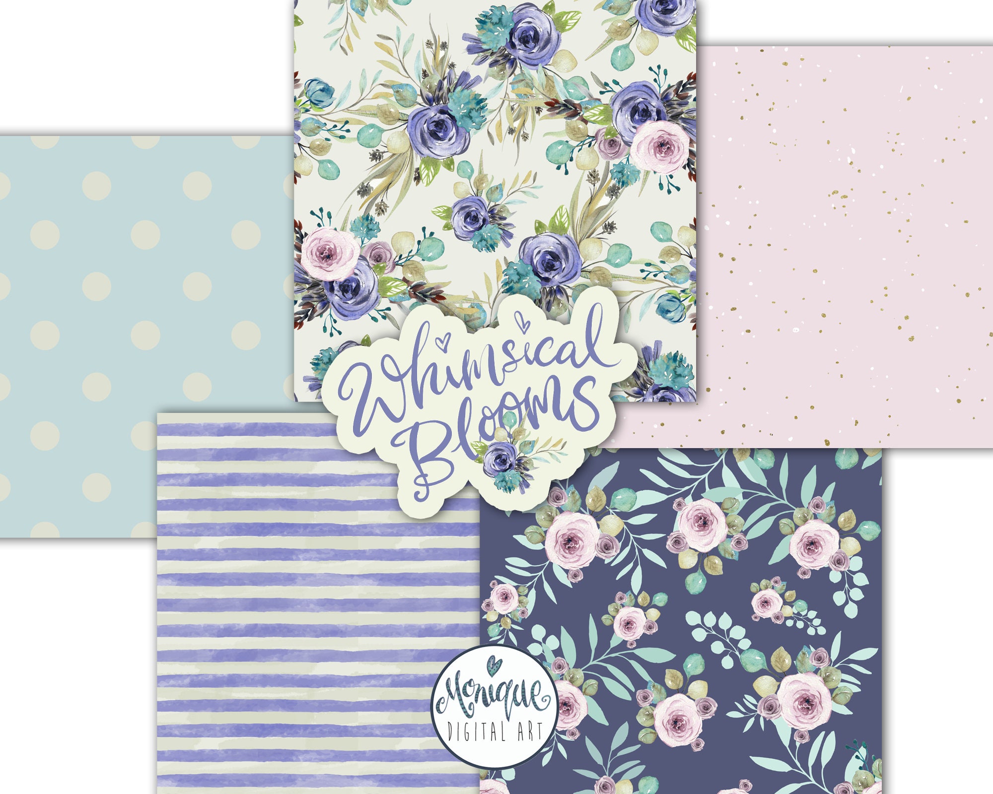 Whimsical Blooms Digital Papers Seamless Pattern Fabric Art - Etsy