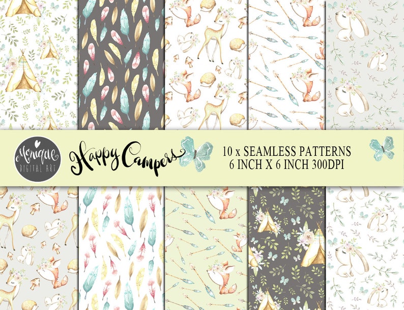 Woodland Pattern, Seamless Pattern, Planner Pattern, Watercolor, Hand ...