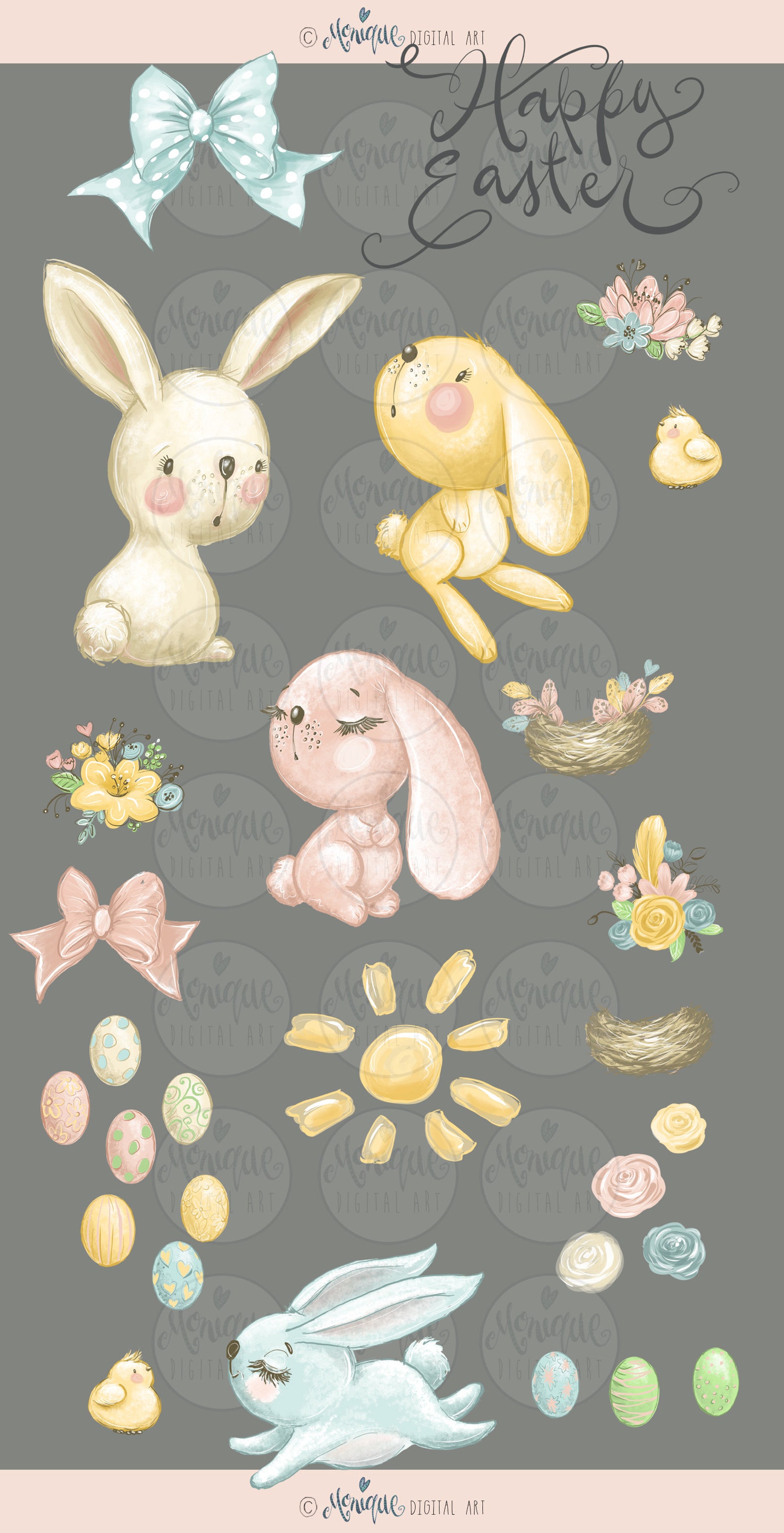 Easter Clipart, Rabbit Clipart, Bunny Clipart, Cute Bunny Clipart, Hand ...