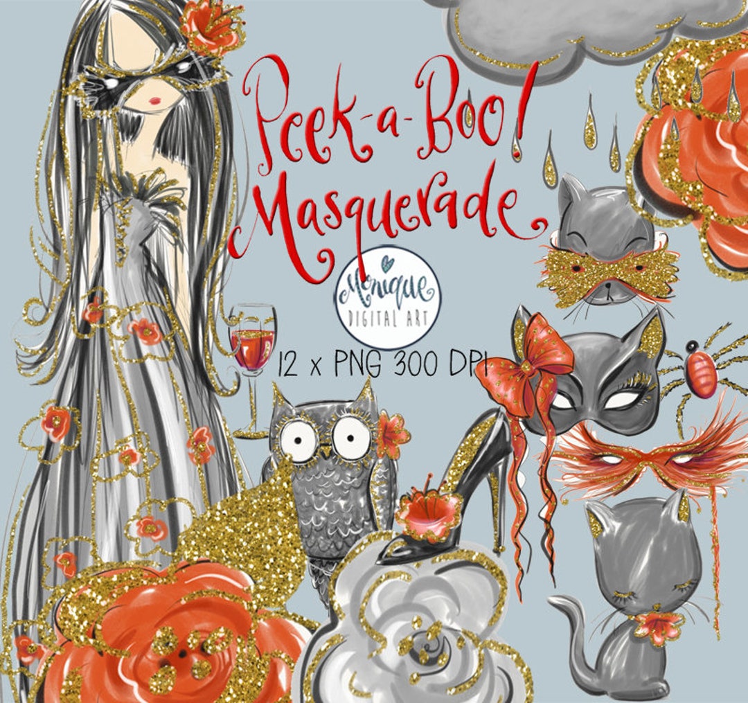 Halloween Clipart, Masquerade, Planner Clipart, Girl Clipart, Cat ...