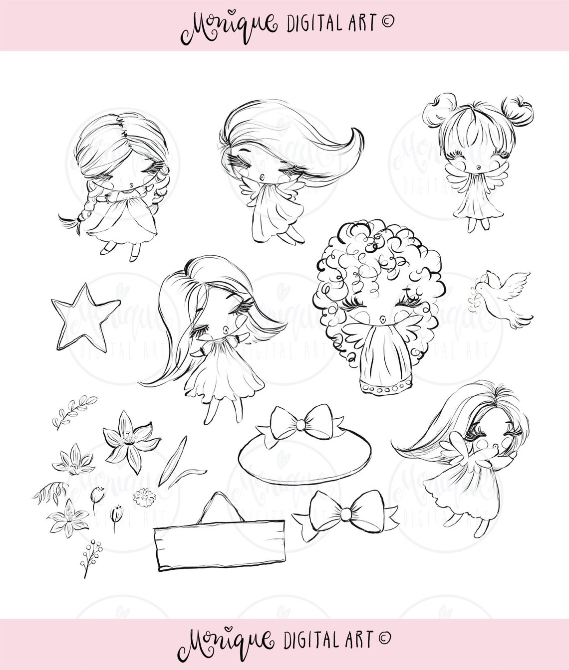 Digi Stamps Angels Angels Clipart Angel Doodles Christmas - Etsy UK