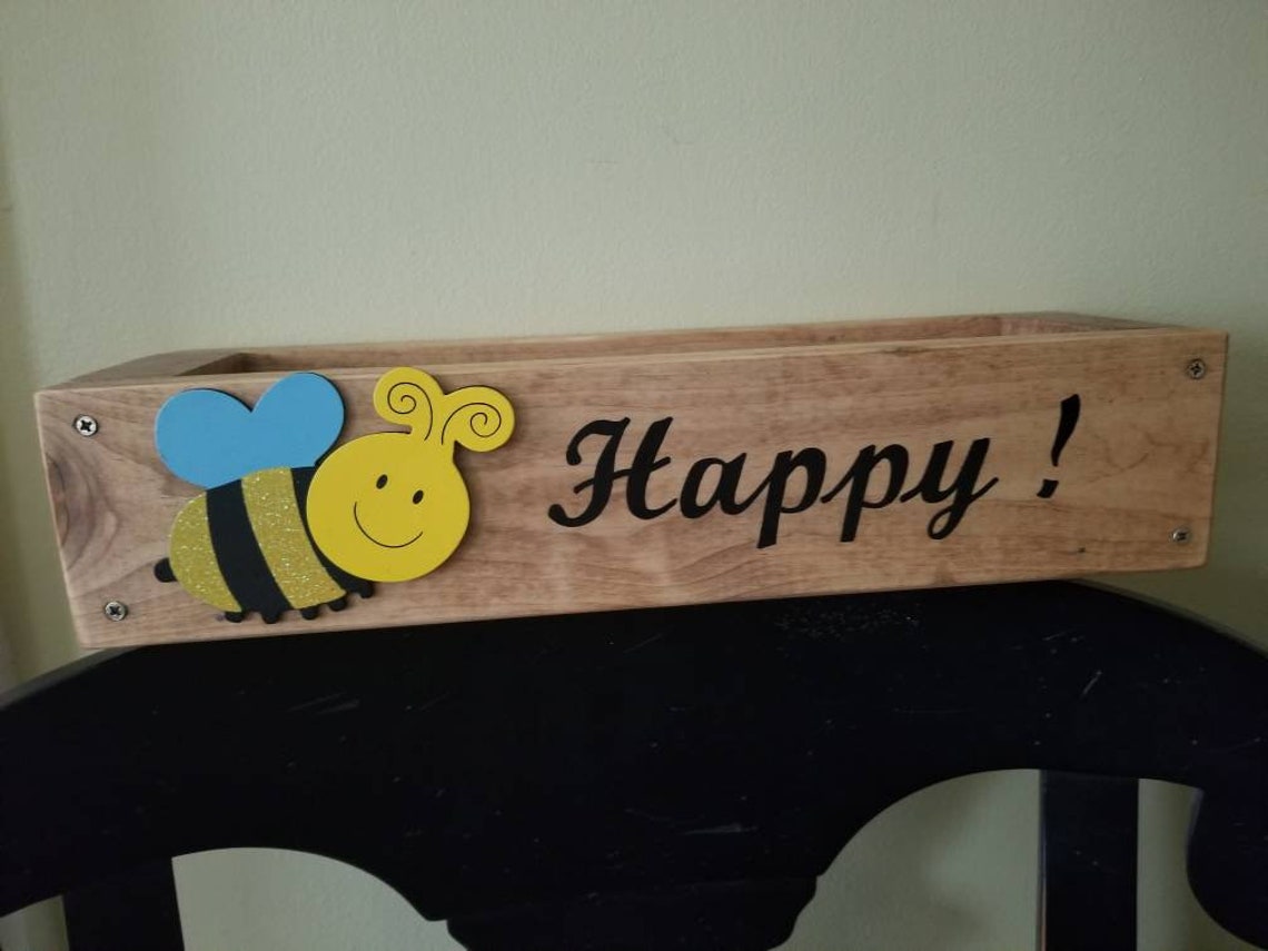 Wooden Box Bumble Bee Box Handpainted With Bee Happy on - Etsy