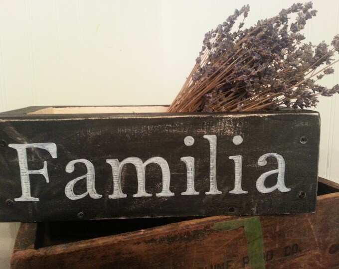 Familia, Black and White Wooden Box, Rustic Home Decor, Spanish ...