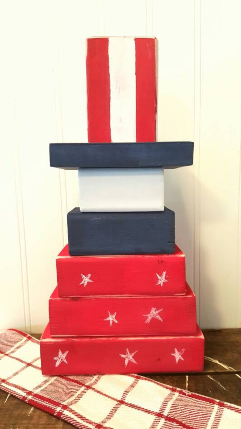4th of July Decor Wooden Uncle Sam Blocks Red White and - Etsy