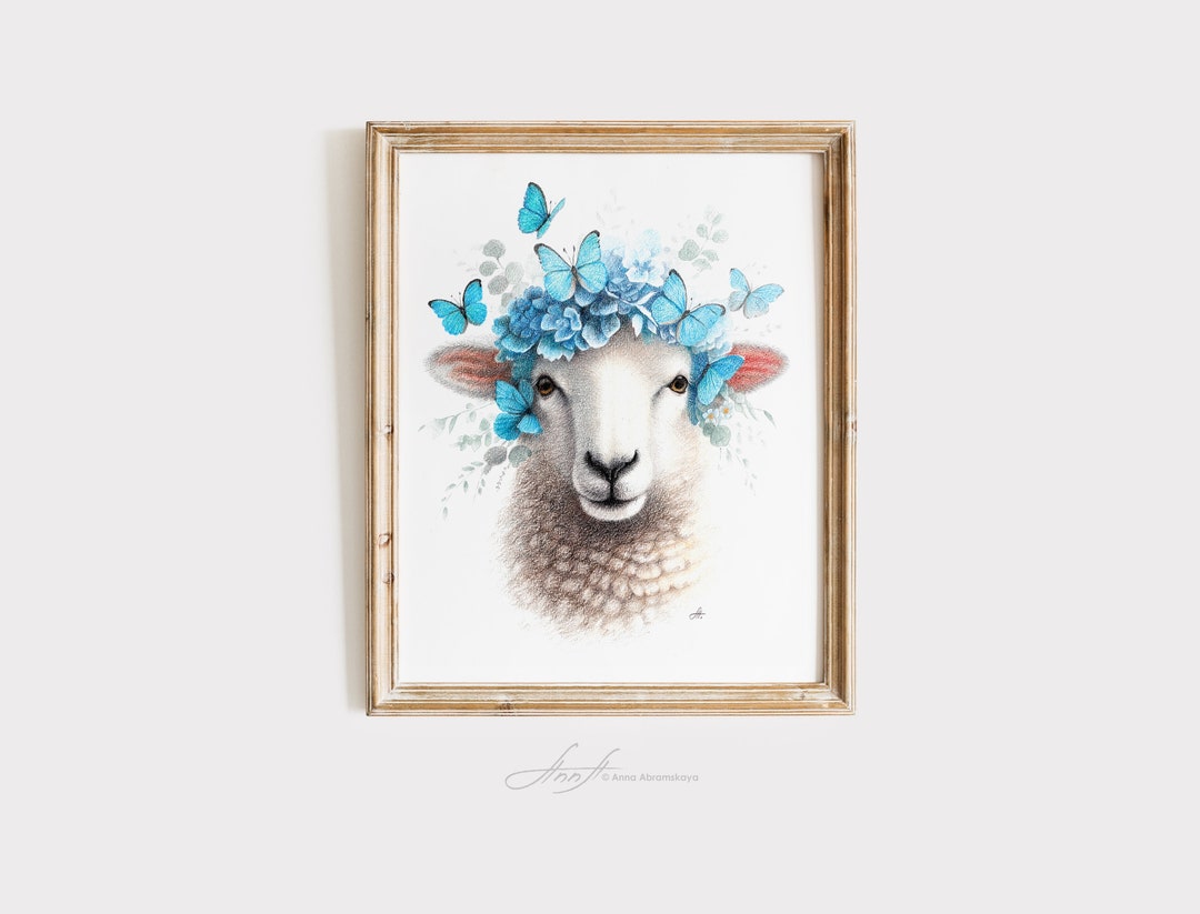 Sheep Floral Colored Pencils Drawing - Fine Art Giclee Reproduction ...