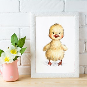 Pencil and Watercolor Drawing of Duckling - Nursery Picture - Nursery ...