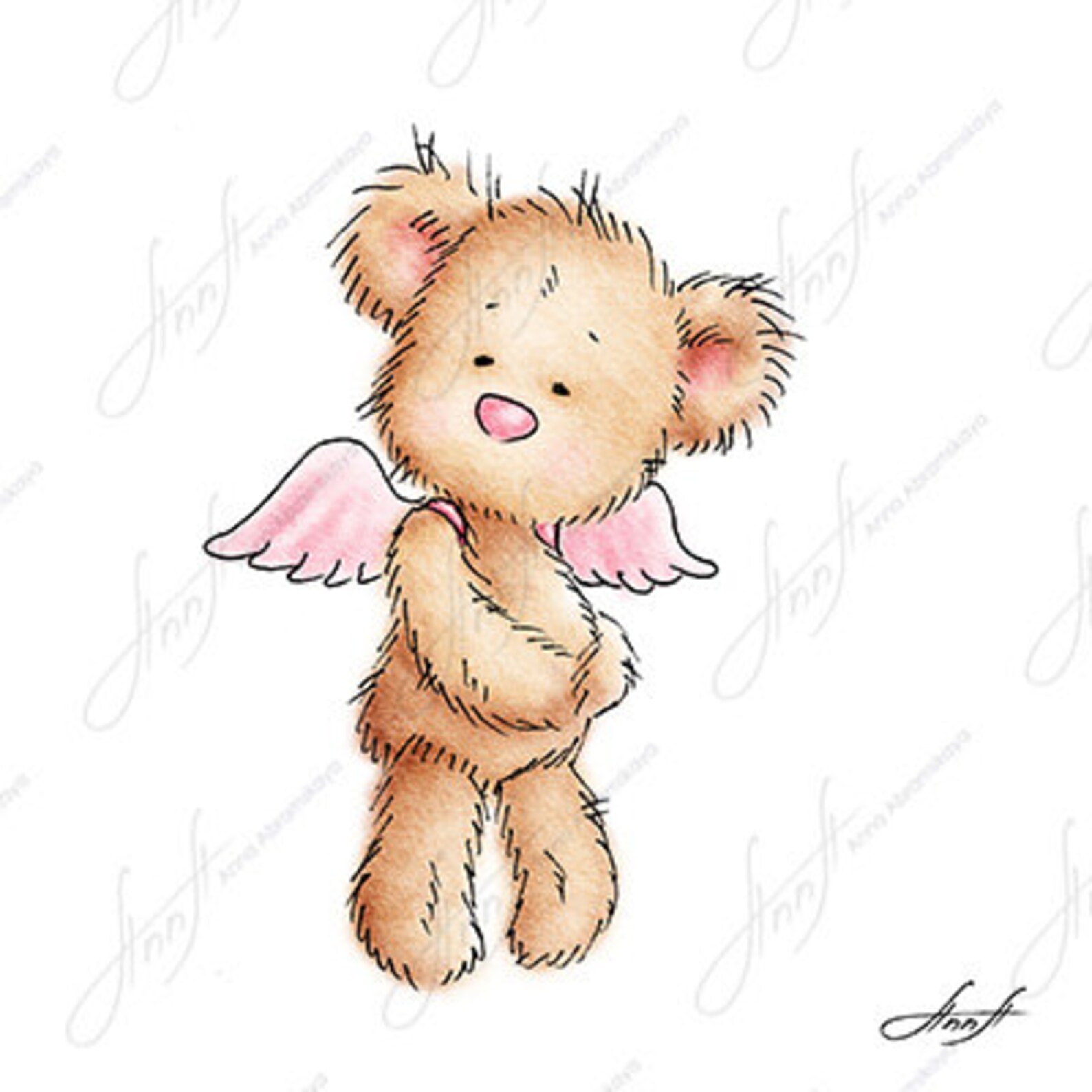 Teddy Bear With the Pink Wings. Nursery Wall Decor. Children's ...