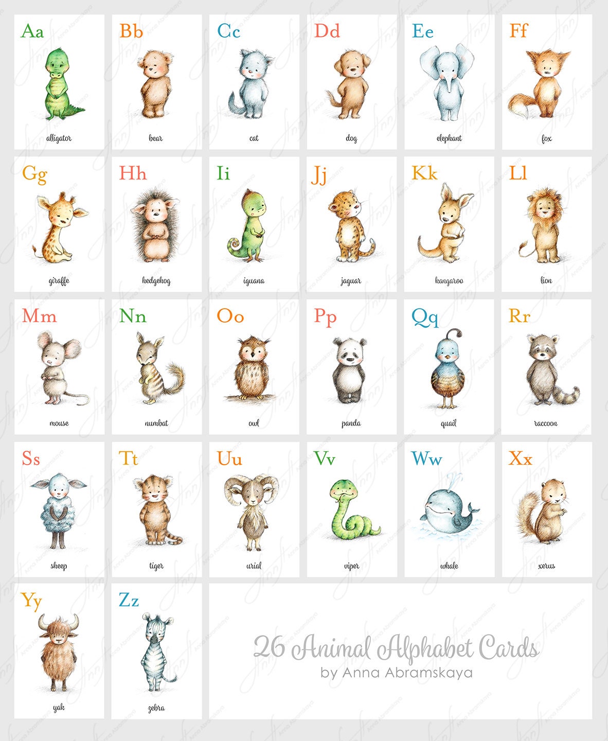 Printable Animal Alphabet Cards Set, Instant Download ABC Flashcards ...