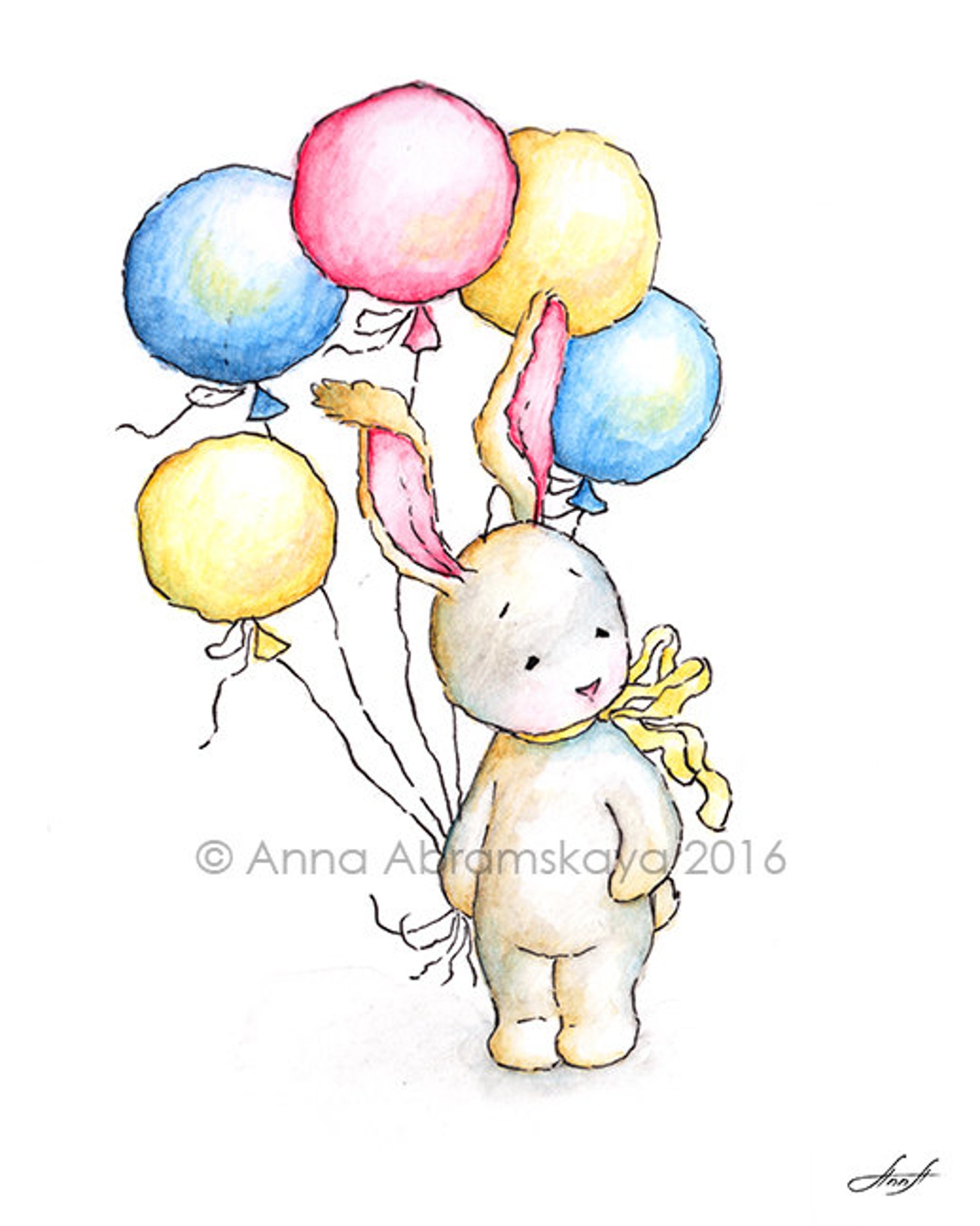 Bunny With Balloons Printable Art Nursery Decor Kids - Etsy