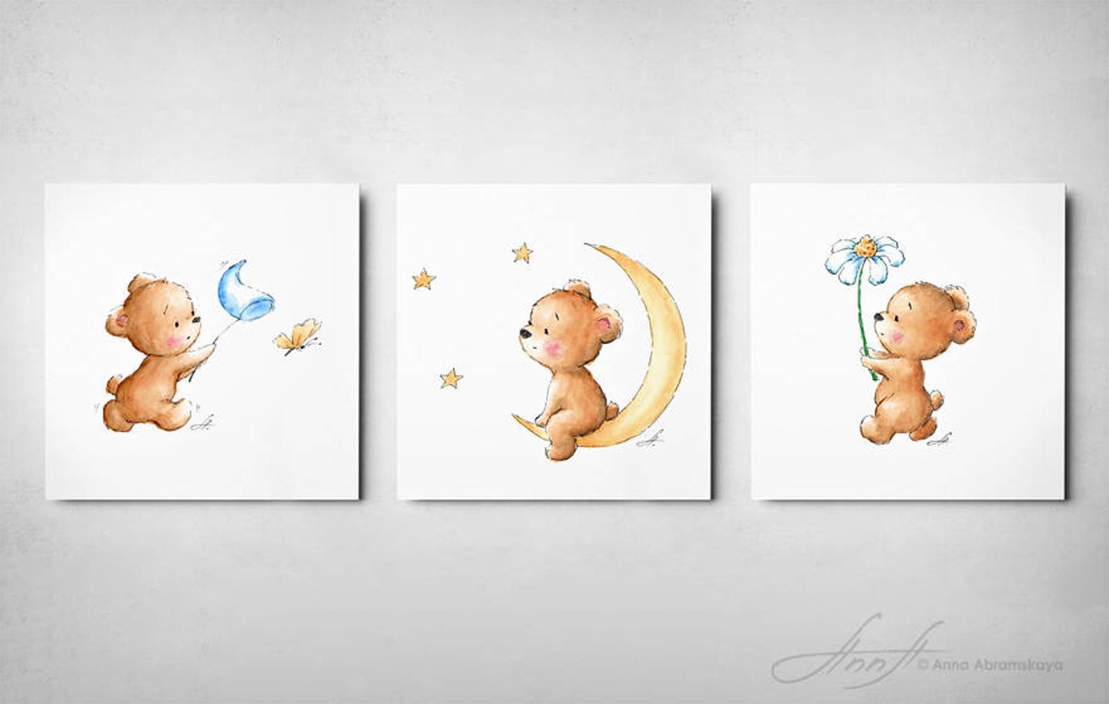 Set of 3 Cute Teddy Bears Prints Printable Art Animal - Etsy