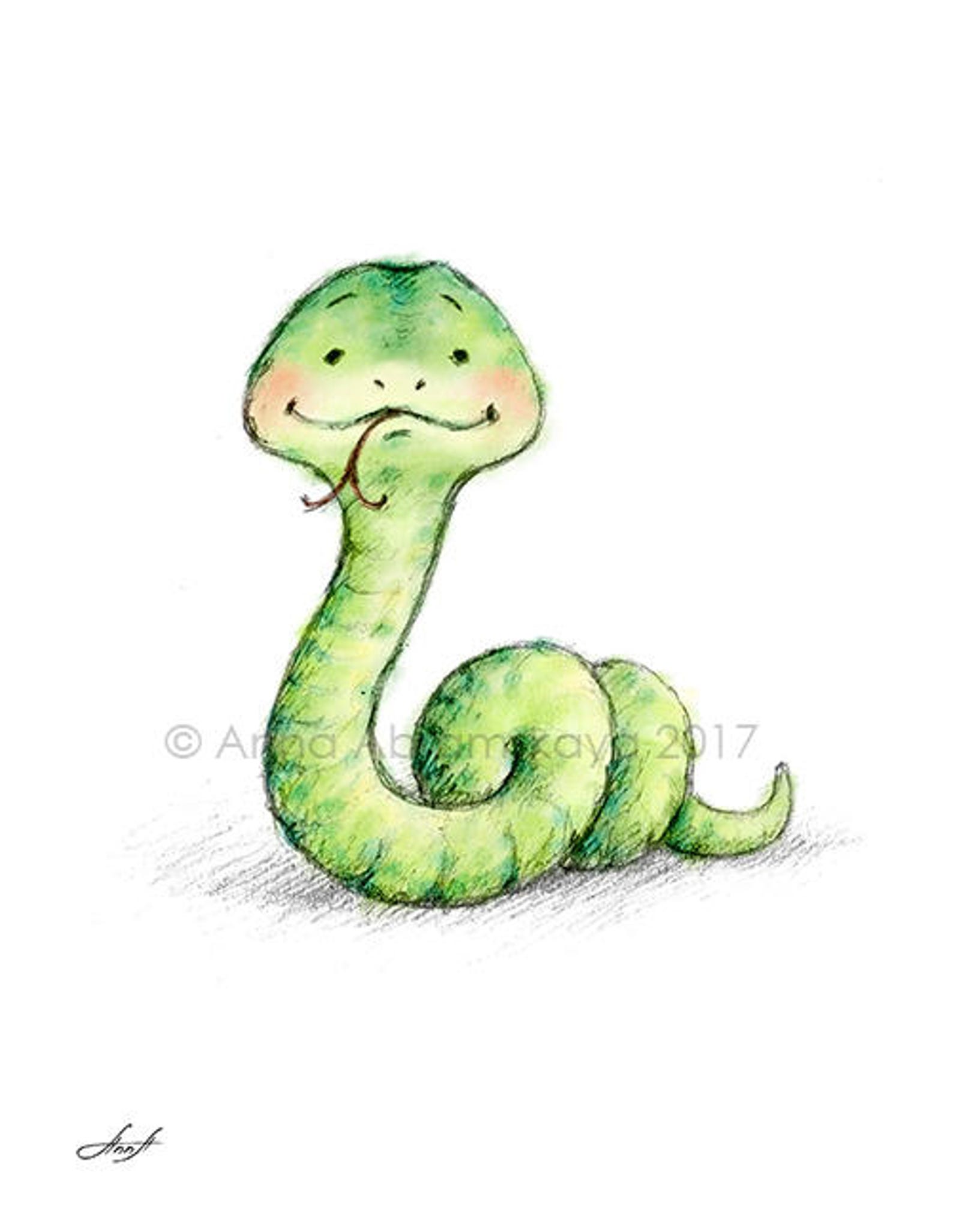 Pencil and Watercolor Drawing of Viper - Nursery Picture - Nursery Art ...