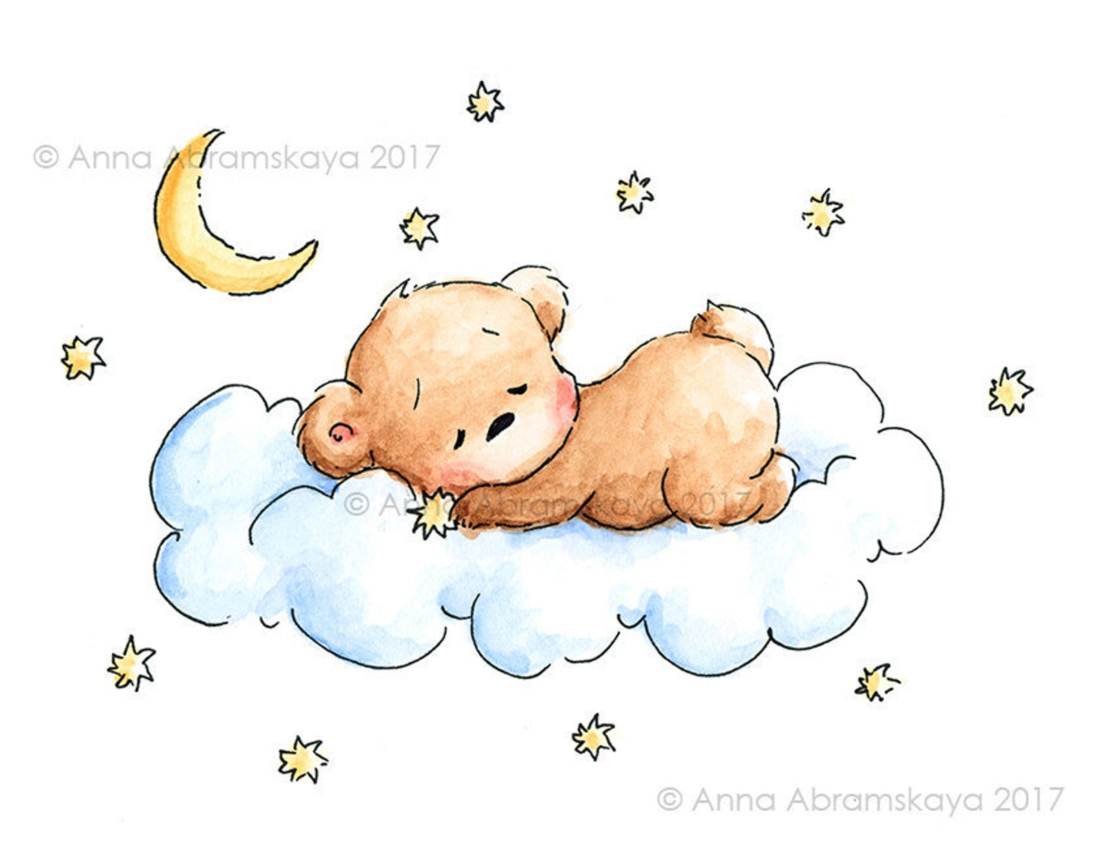 Sleeping Teddy Bear - Printable Art - Nursery Wall Decor - Children's ...