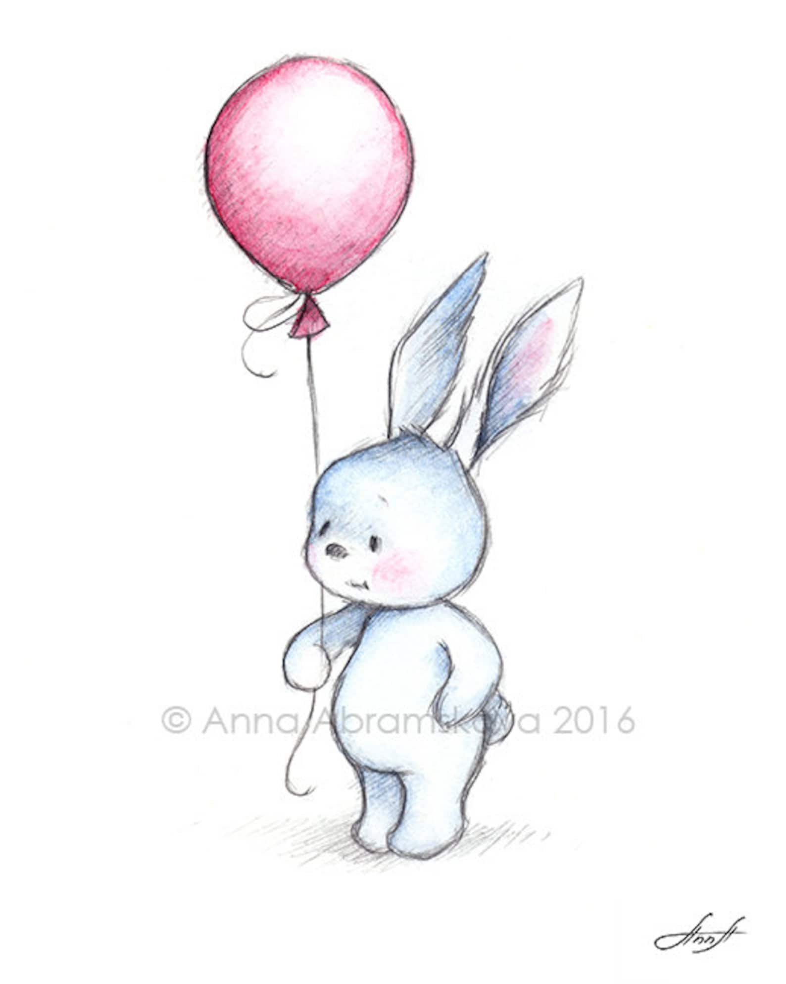 Bunny With Balloon Printable Art Nursery Decor Kids Room - Etsy