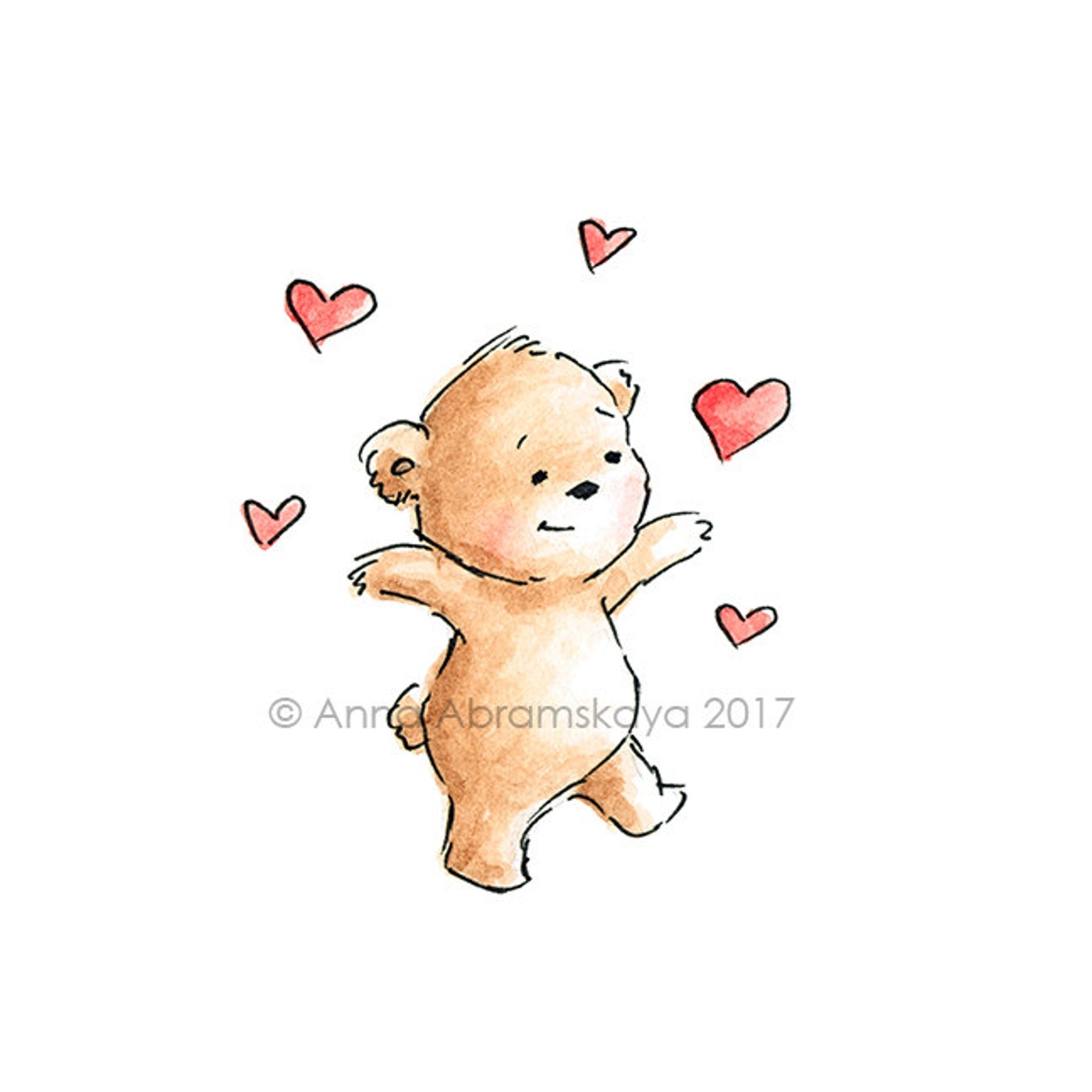 Teddy Bear With Hearts - Printable Art - Digital File - Valentines ...