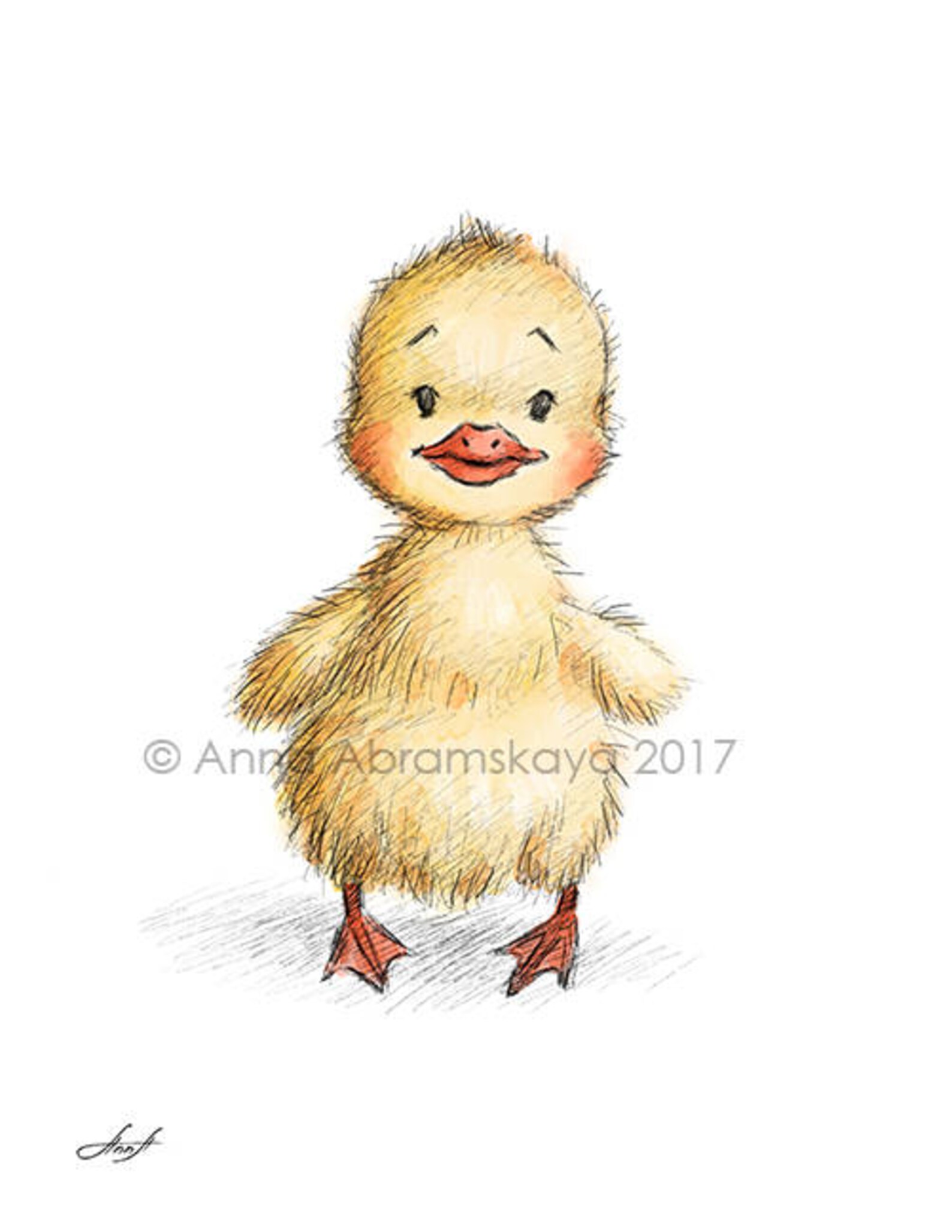 Pencil and Watercolor Drawing of Duckling Nursery Picture | Etsy