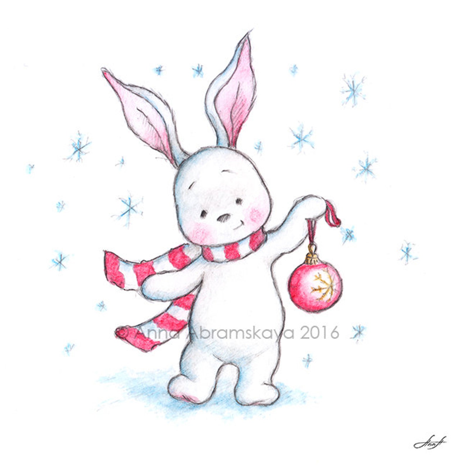 Bunny and Christmas Toy Printable Art Christmas Card - Etsy