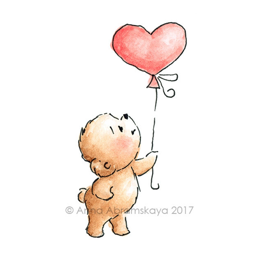 Teddy Bear With Heart Balloon - Printable Art - Digital File ...