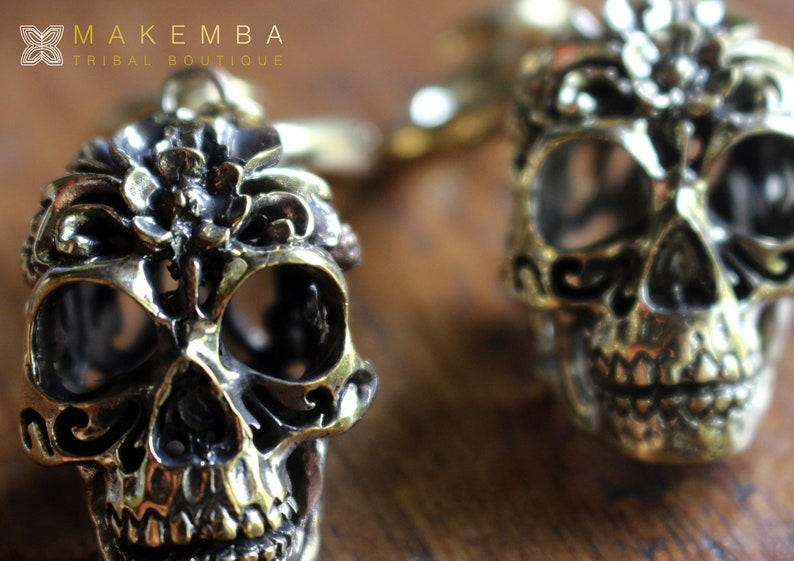 SKULL EARRINGS, Brass Skull Earrings, Ear Weights, Ear Gauges ...