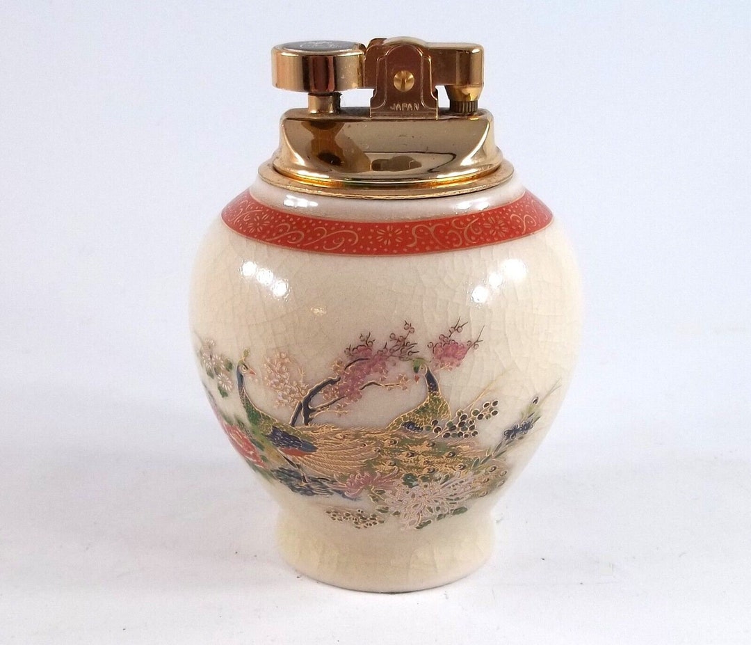 Vintage Colibri Lighter With Japanese Satsuma Style Peacock & Flowers ...