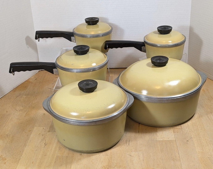 Vintage Club Aluminum Cookware Set, 5 Pots & Lids, 1qt 1.5qt 3 Qt 4.5qt ...