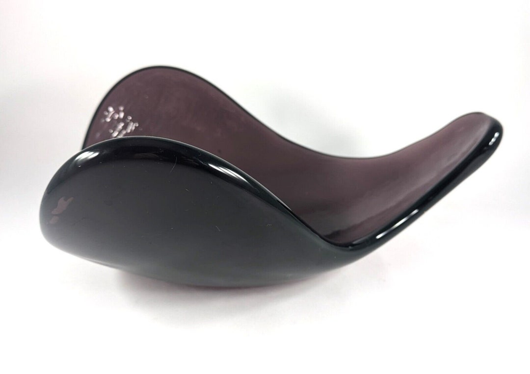 1959 Blenko 537 Amethyst Heavy Free Form Dish, Acid Etched Signature, 8 ...