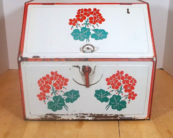 Vintage 1950's Double Decker Metal Bread Box, Red & White With ...