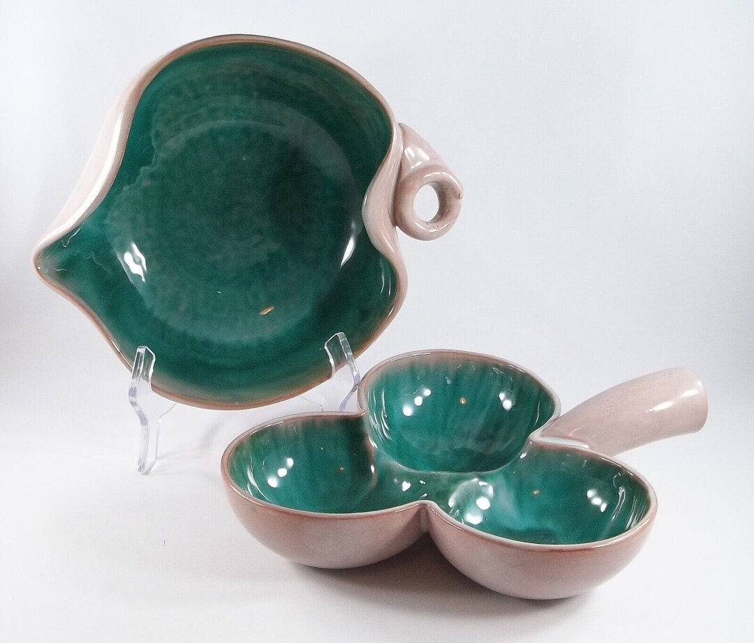 Stangl Mid-century Terra Rose Green Gray Leaf Dish and Clover Leaf ...