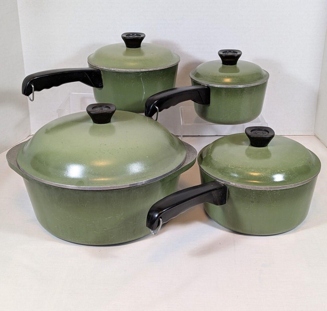 Vintage Club Aluminum Cookware Avocado Green, 3 Pots, 5 Qt Dutch Oven ...