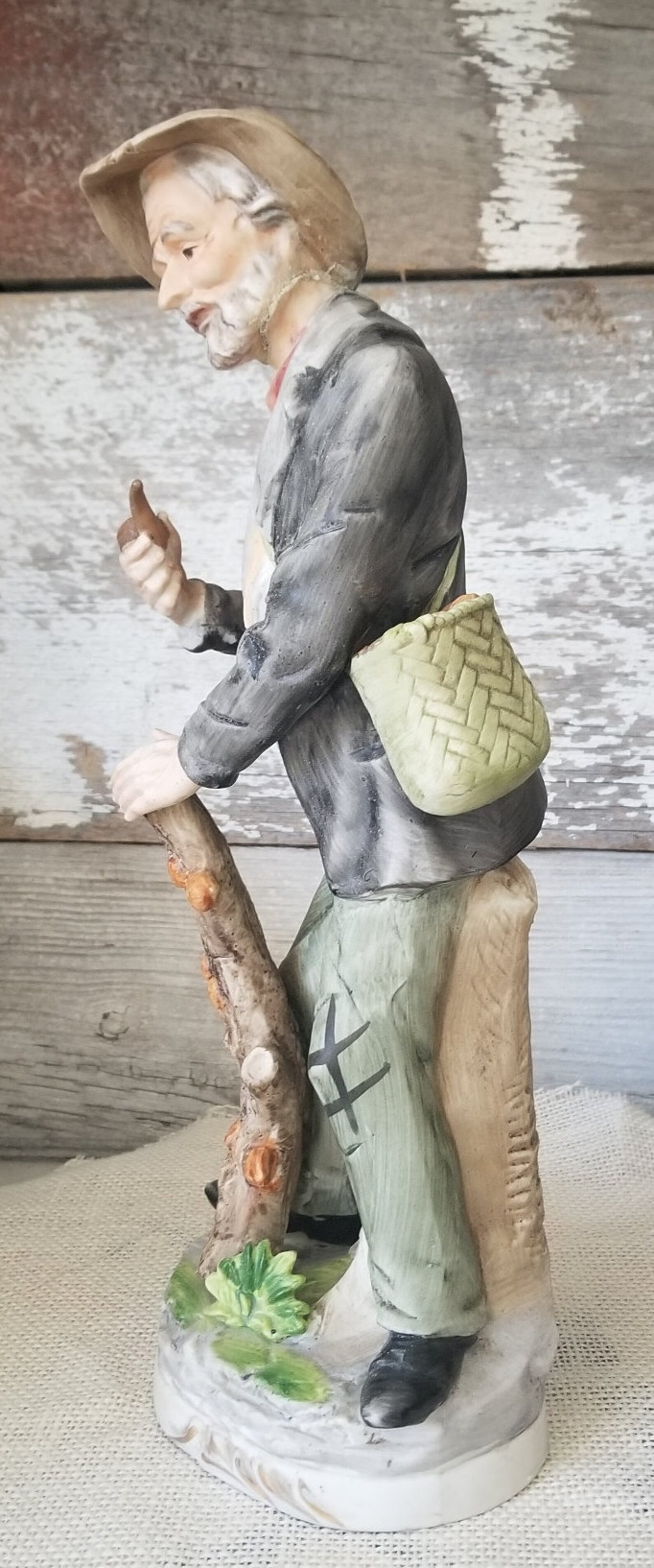 Vintage Homco Old Man Figurine With Pipe Leaning Against Stump | Etsy