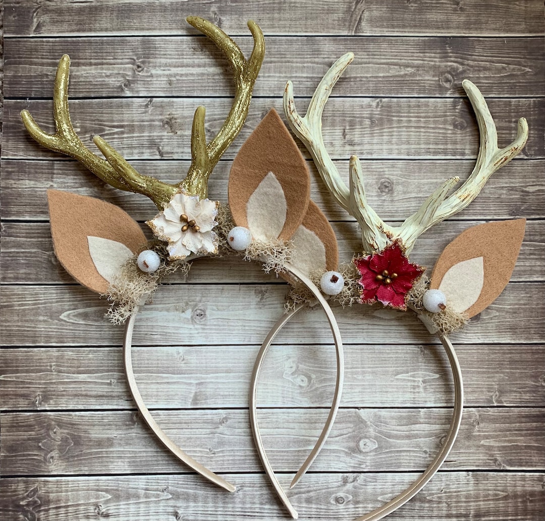 Reindeer Headband With Gold Glitter Or Ivory Antlers Reindeer Headband