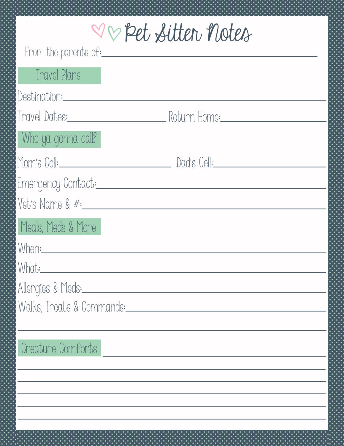 Pet Sitter Notes Digital Print | Dog Sitter Notepad | Binder Size ...