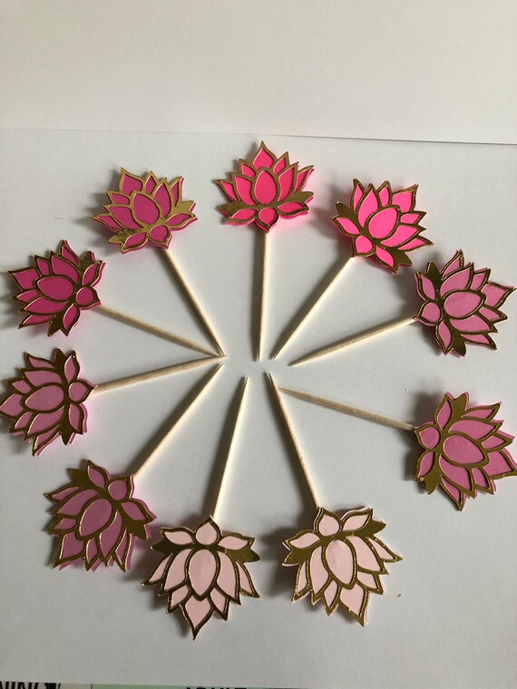 QTY 50 Lotus cupcake toppers/pink shade lotus cupcake toppers/party ...