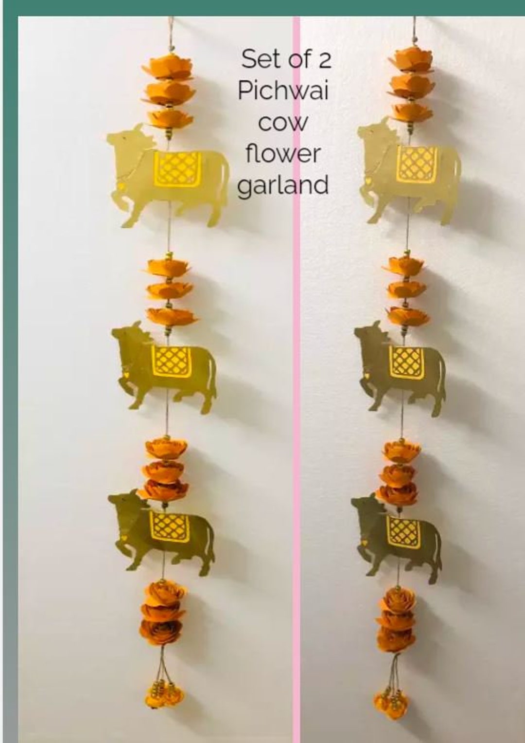 Set of 2 Pichwai Cow Flower Garland/cow Wall Hanging/ Cow and Flower ...