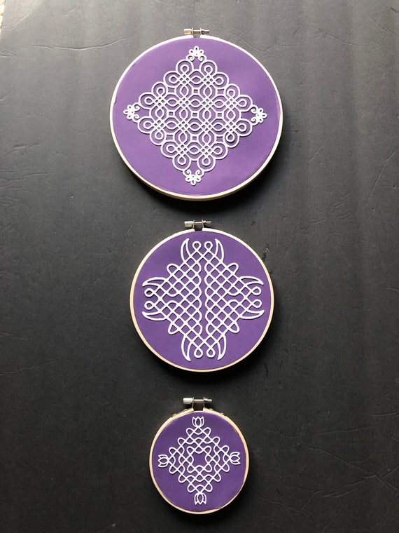 Double sided Kolam paper craft wall art in bamboo hoop set/Kolam art ...