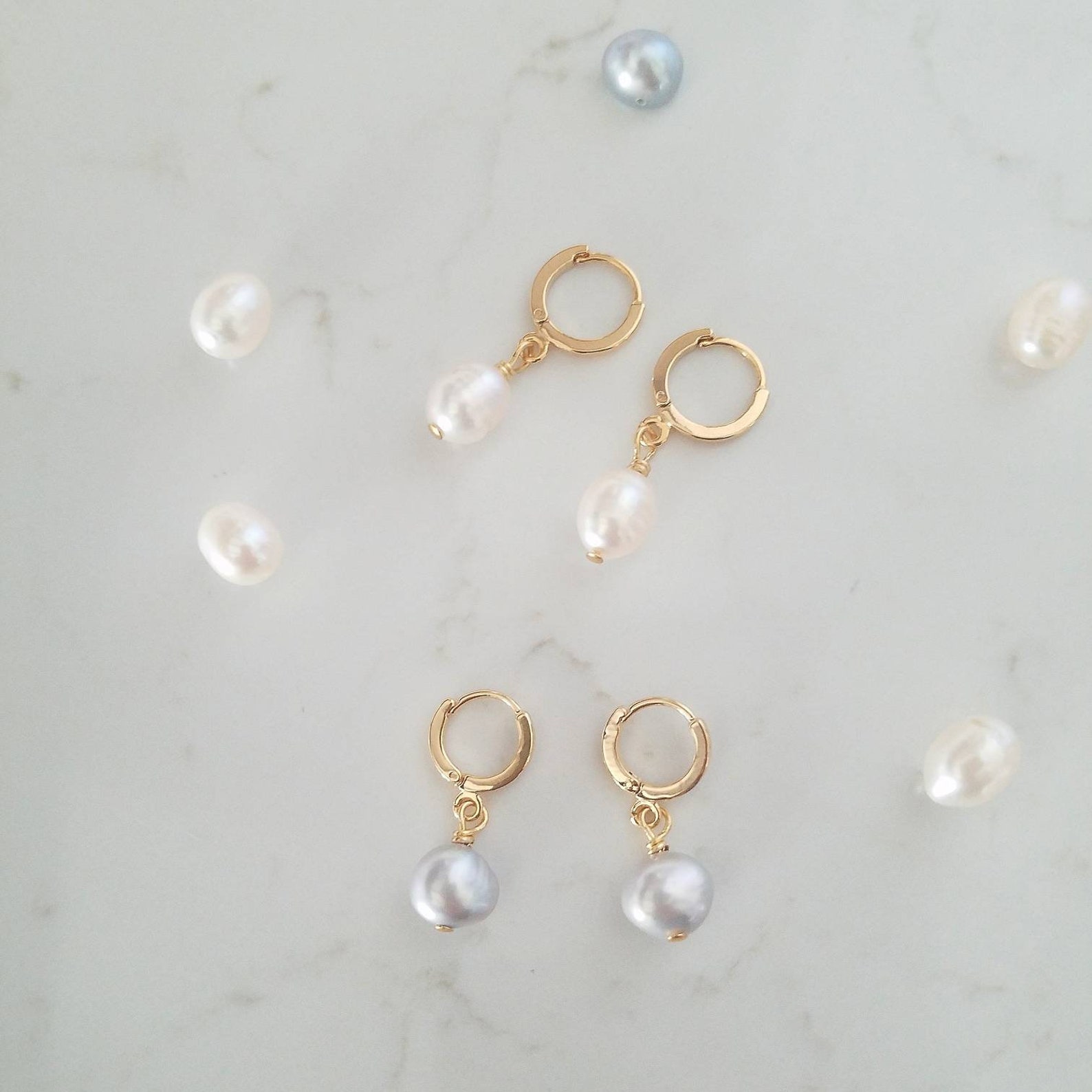 Fresh Water Pearl Huggies. Gold Pearl Earrings. Everyday Pearl | Etsy