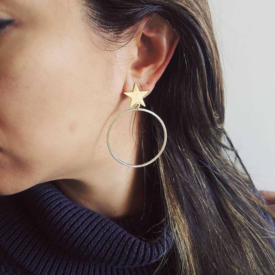 Gold Cosmos. Gold Brushed Statement Earrings. Gold Star Hoops. - Etsy